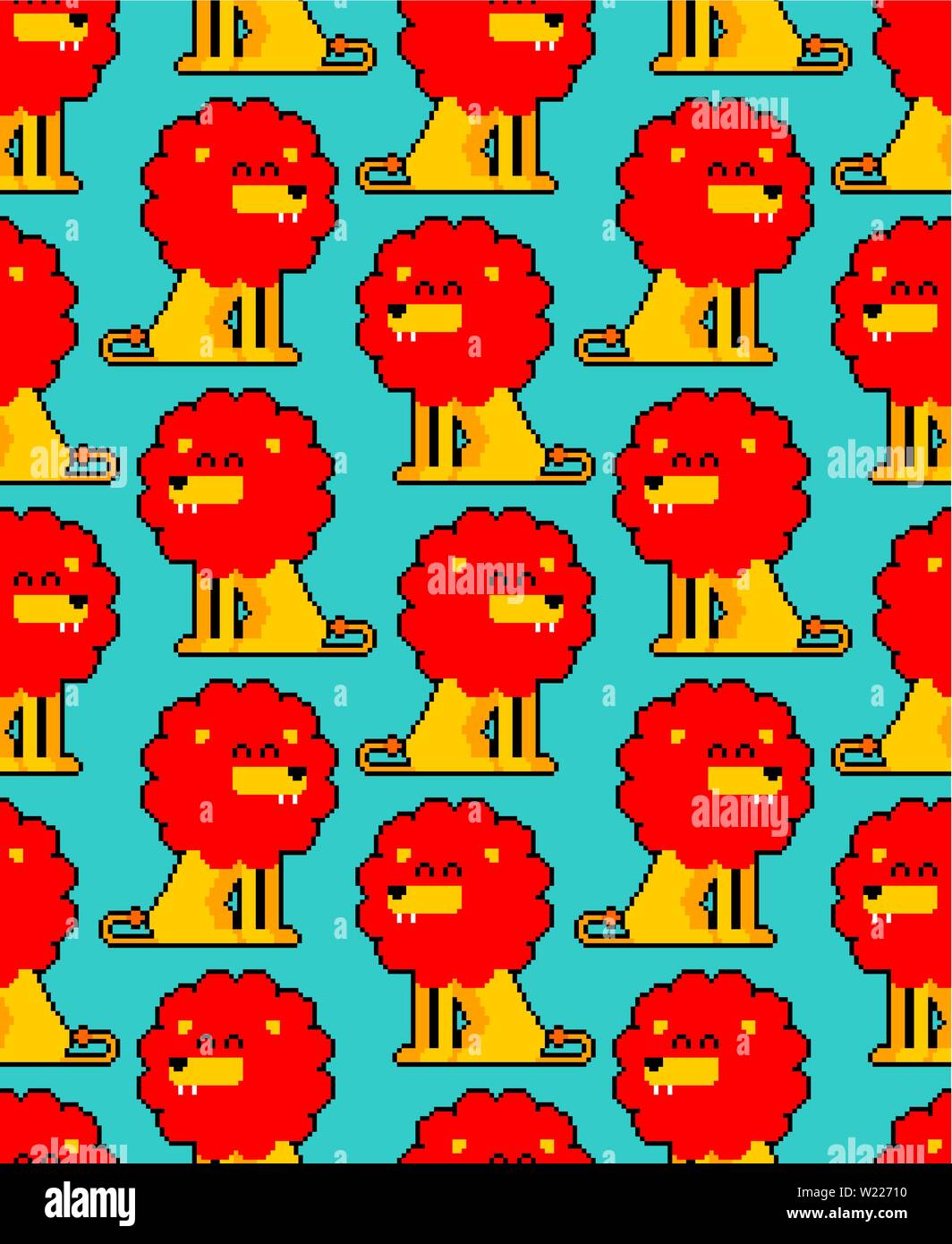 Lion pixel art pattern seamless. Cute Leo 8 bit background. Vector ...