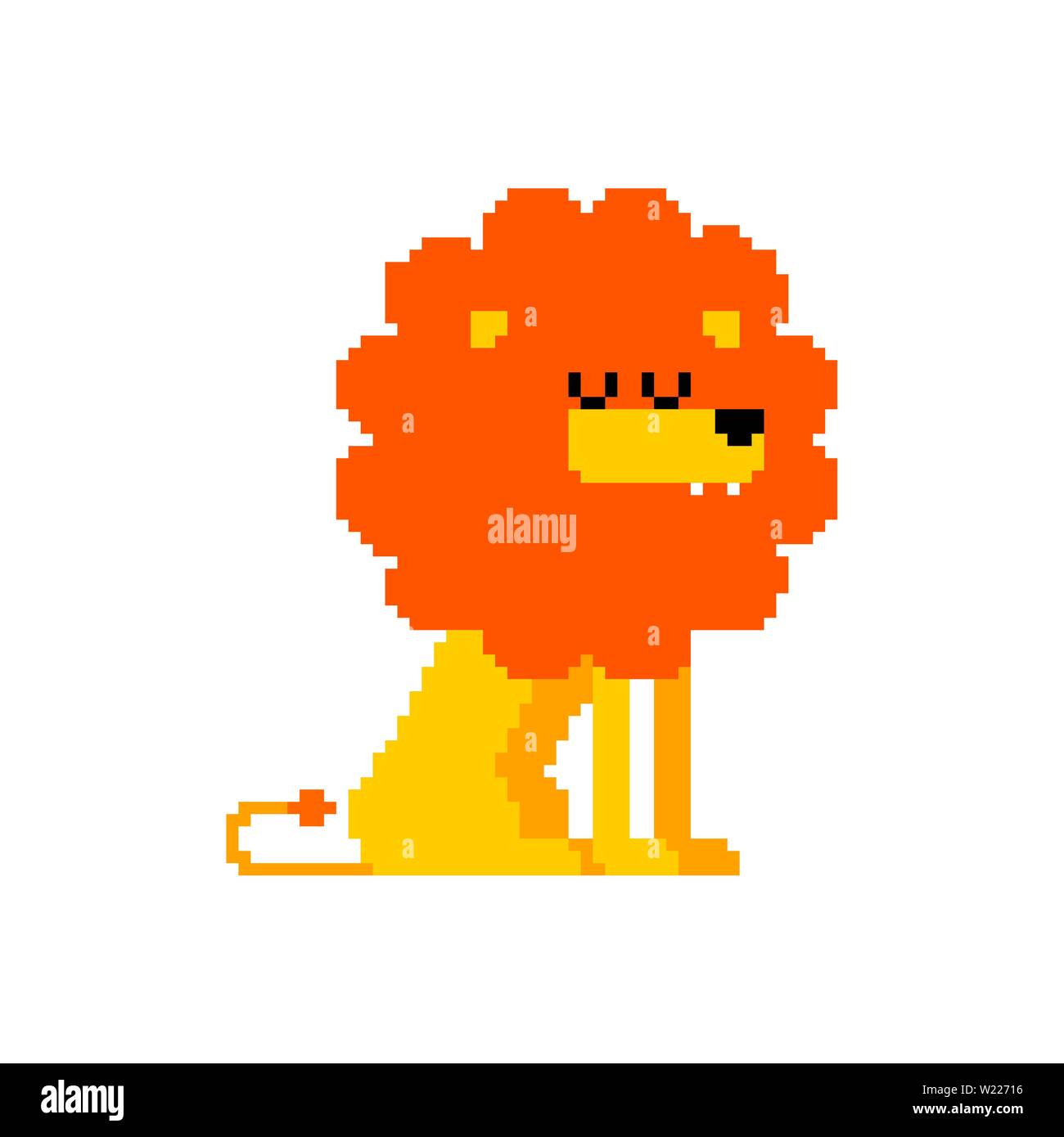 Lion pixel art. Cute Leo 8 bit Vector illustration Stock Vector Image ...
