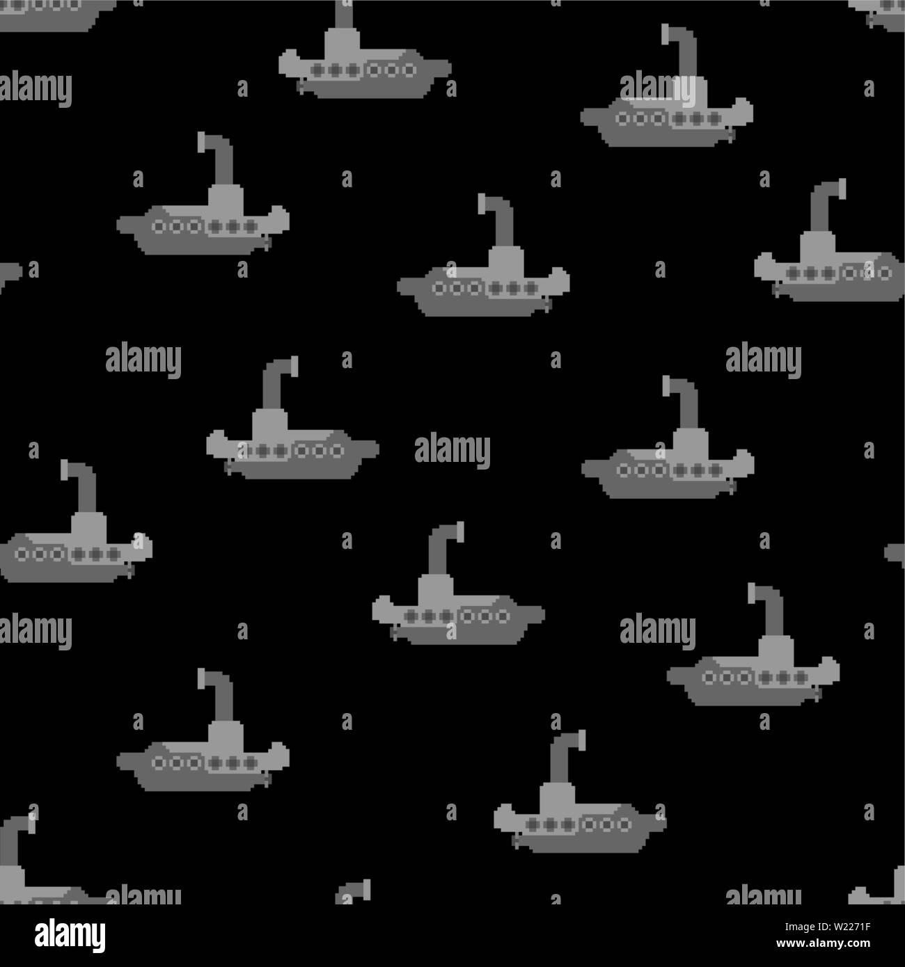 Submarine pixel art pattern seamless. Ship for underwater diving 8 bit ...