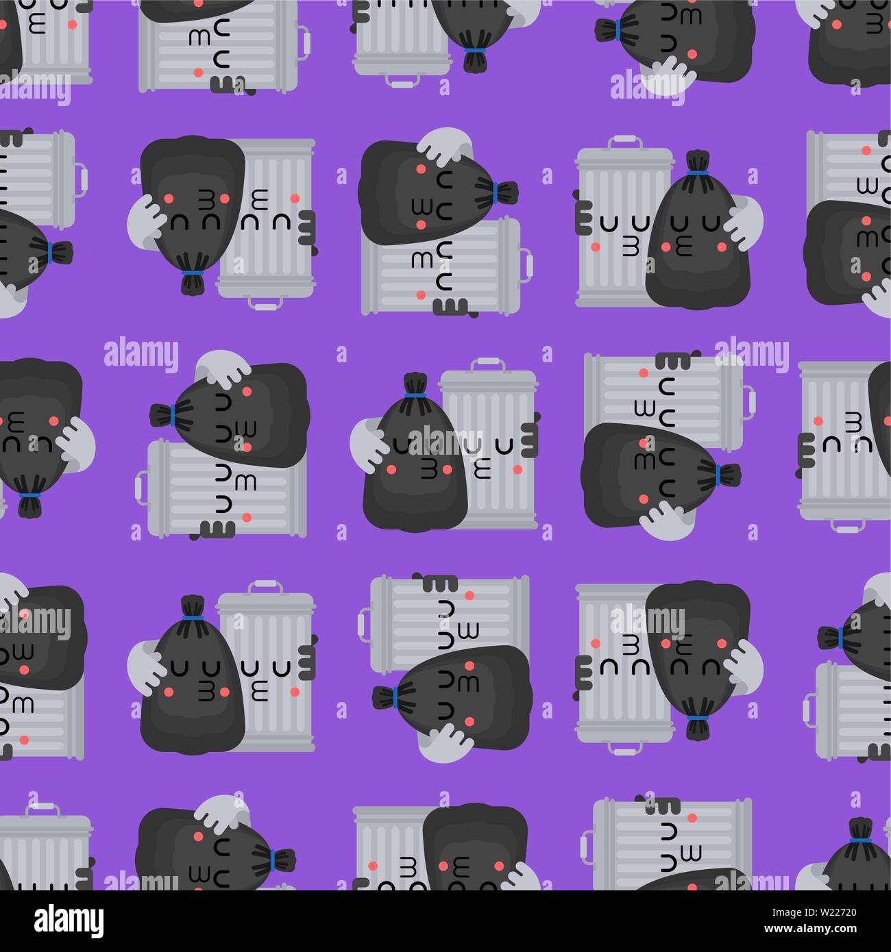 Trashcan and garbage bag pattern seamless. Trash can and black sack ...