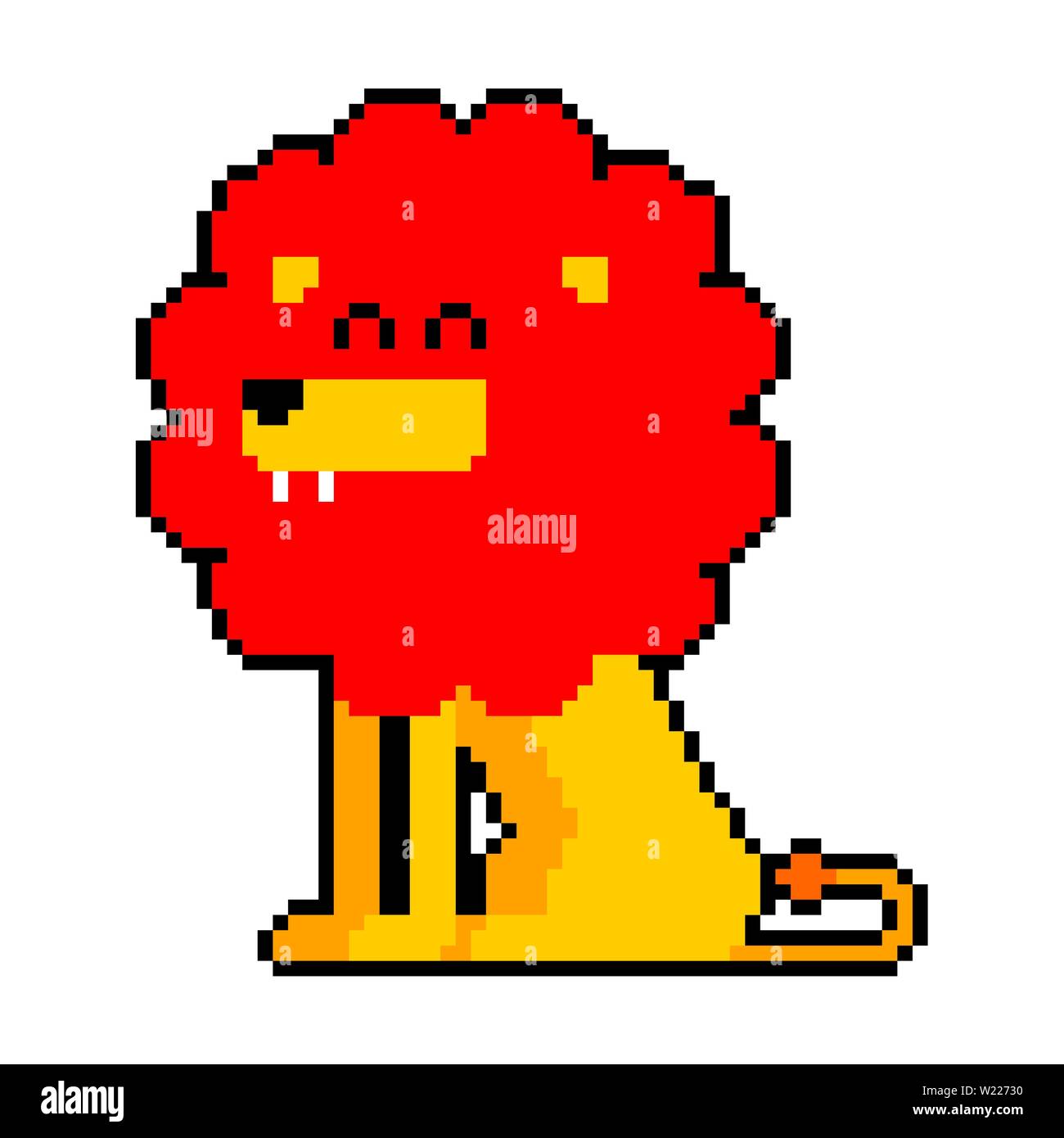 Lion pixel art. Cute Leo 8 bit Vector illustration Stock Vector Image ...