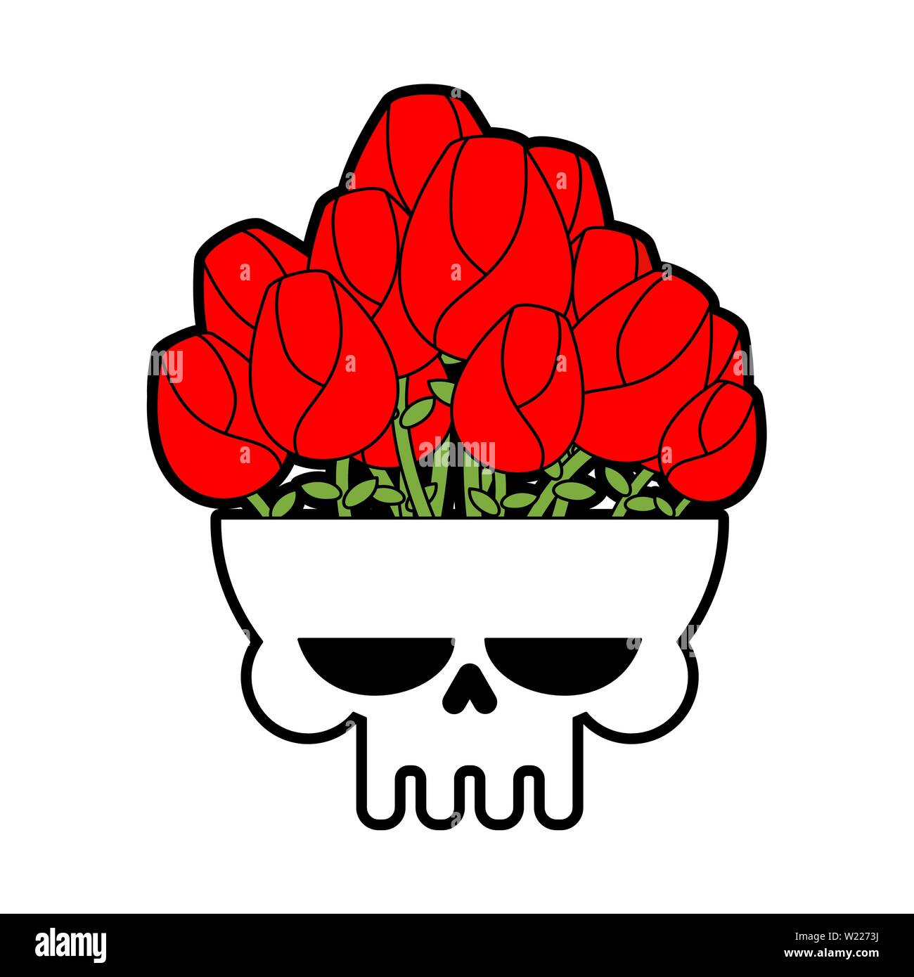 Skull vase with flowers isolated. Skeleton Head and Roses. Vector ...