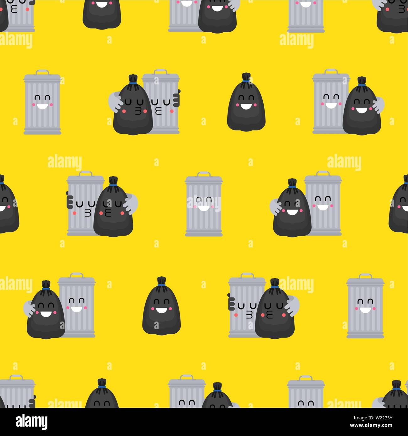 Trashcan and garbage bag pattern seamless. Trash can and black sack ...