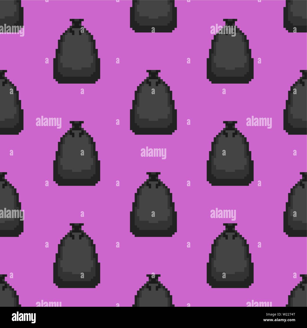 Garbage bag pixel art pattern seamless. rubbish black sack 8 bit ...
