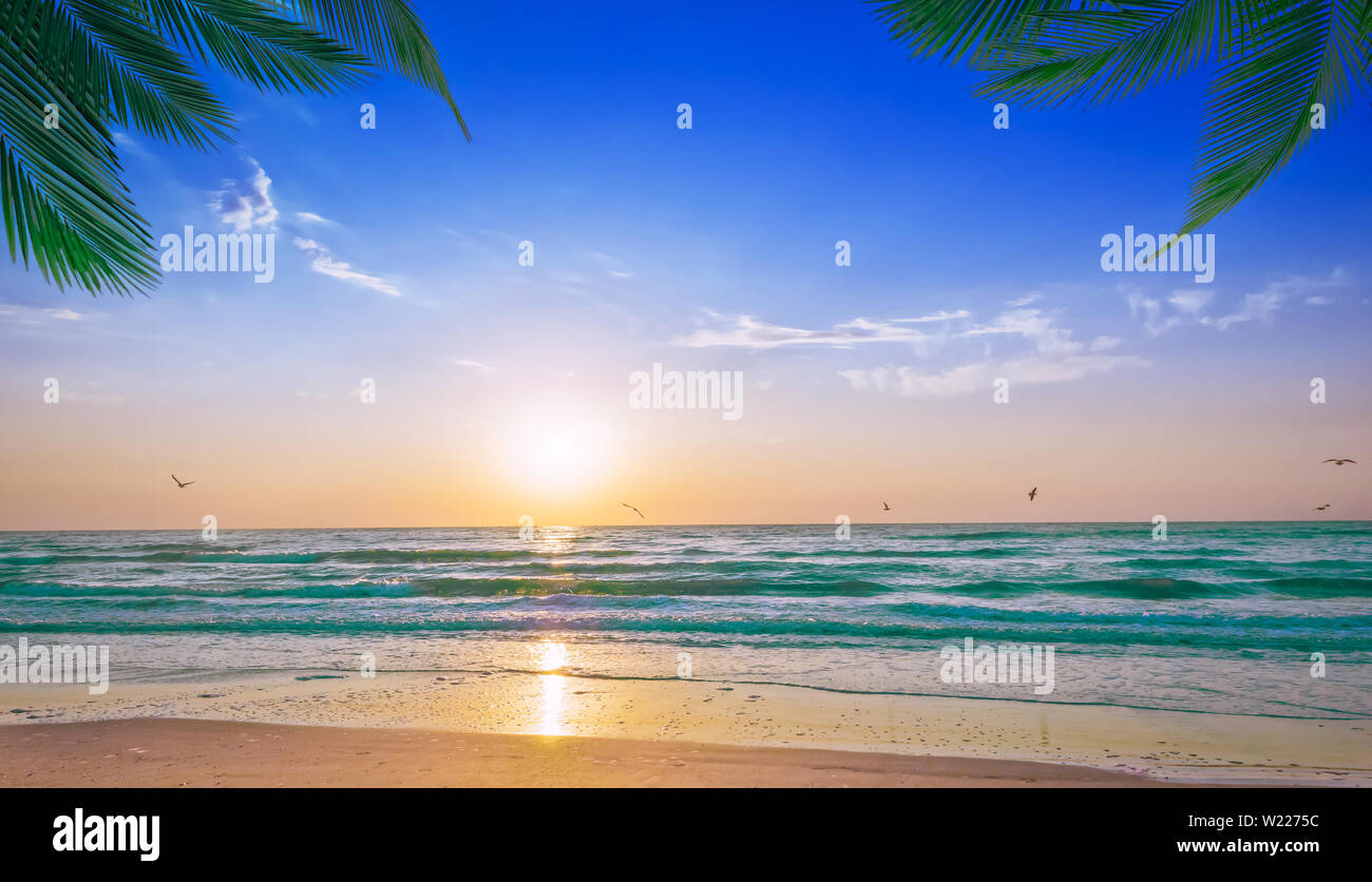 Sunrise on the beach in a beautiful morning Stock Photo - Alamy