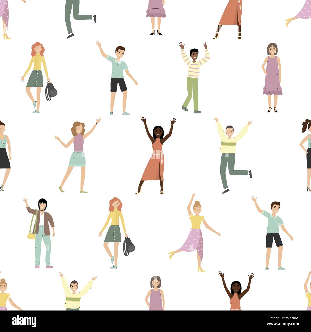 Seamless pattern with happy people. Flat background with cartoon people ...