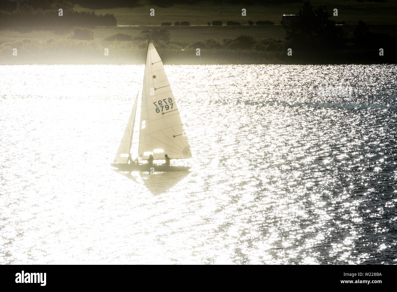 Mattsee: lake Obertrumer See, sailboat in Flachgau, Salzburg, Austria ...