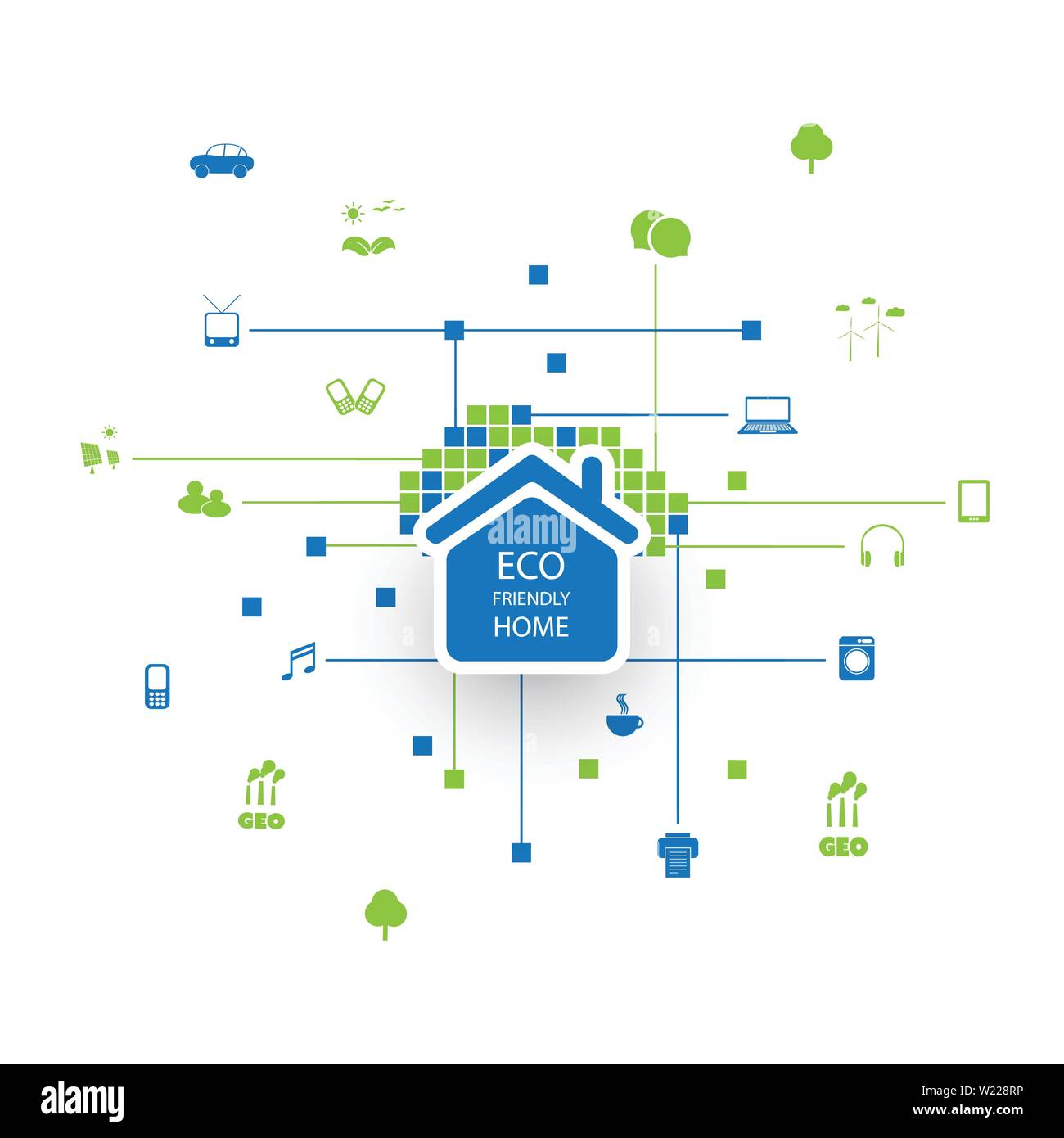 Abstract Colorful Cloud Computing, IoT, IIoT, Eco Home Network Structure, Connection, Digital ...