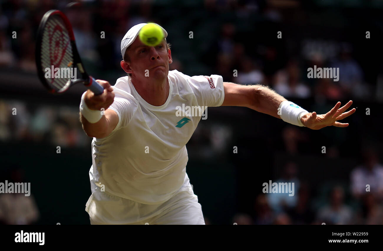 Kevin Anderson in action on day five of the Wimbledon Championships at ...