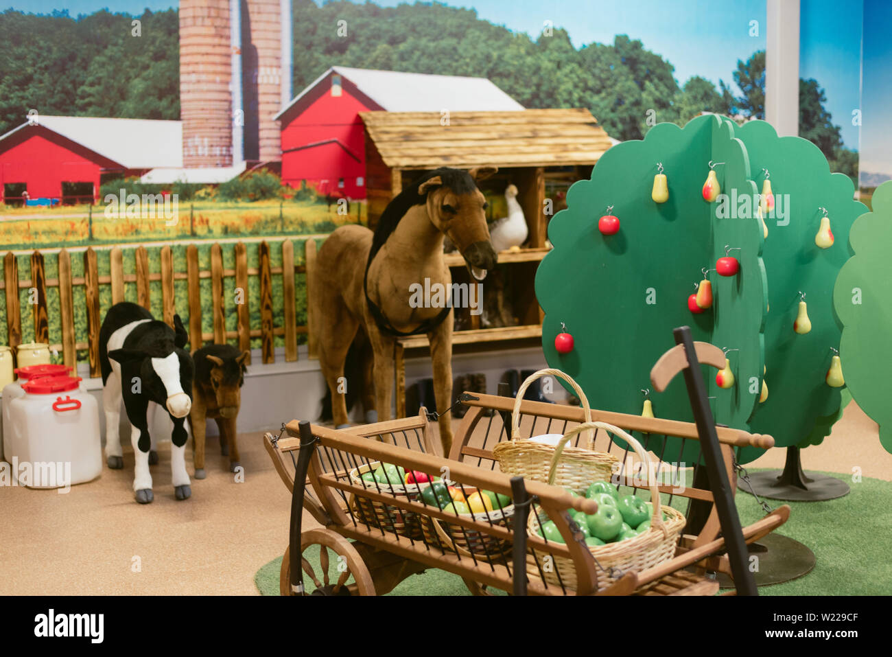 children's toy farm. Toy sheep, pig, cow large on a farm Stock Photo ...