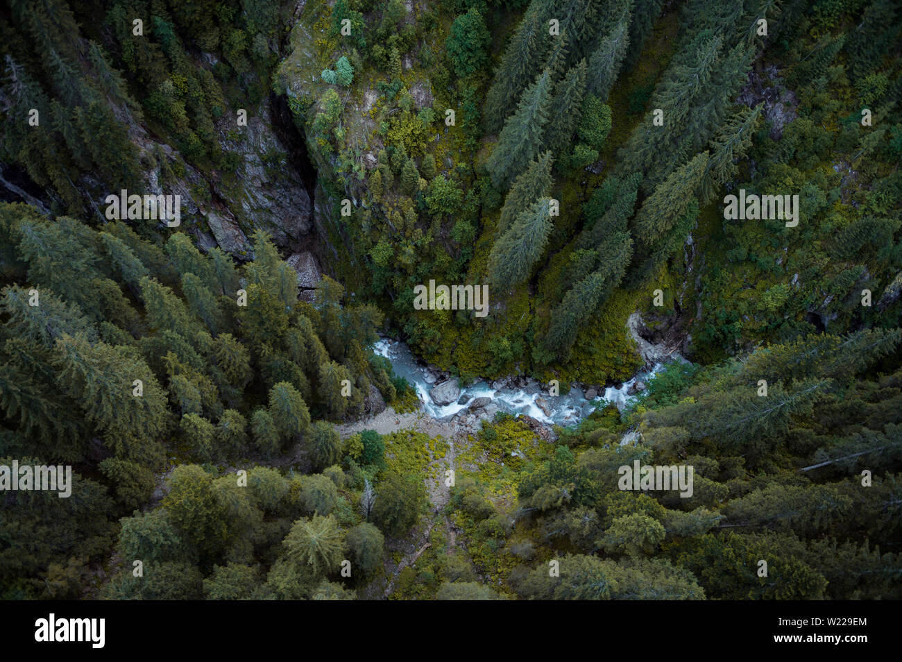 arial view into a wild gorge in the swiss alps Stock Photo - Alamy