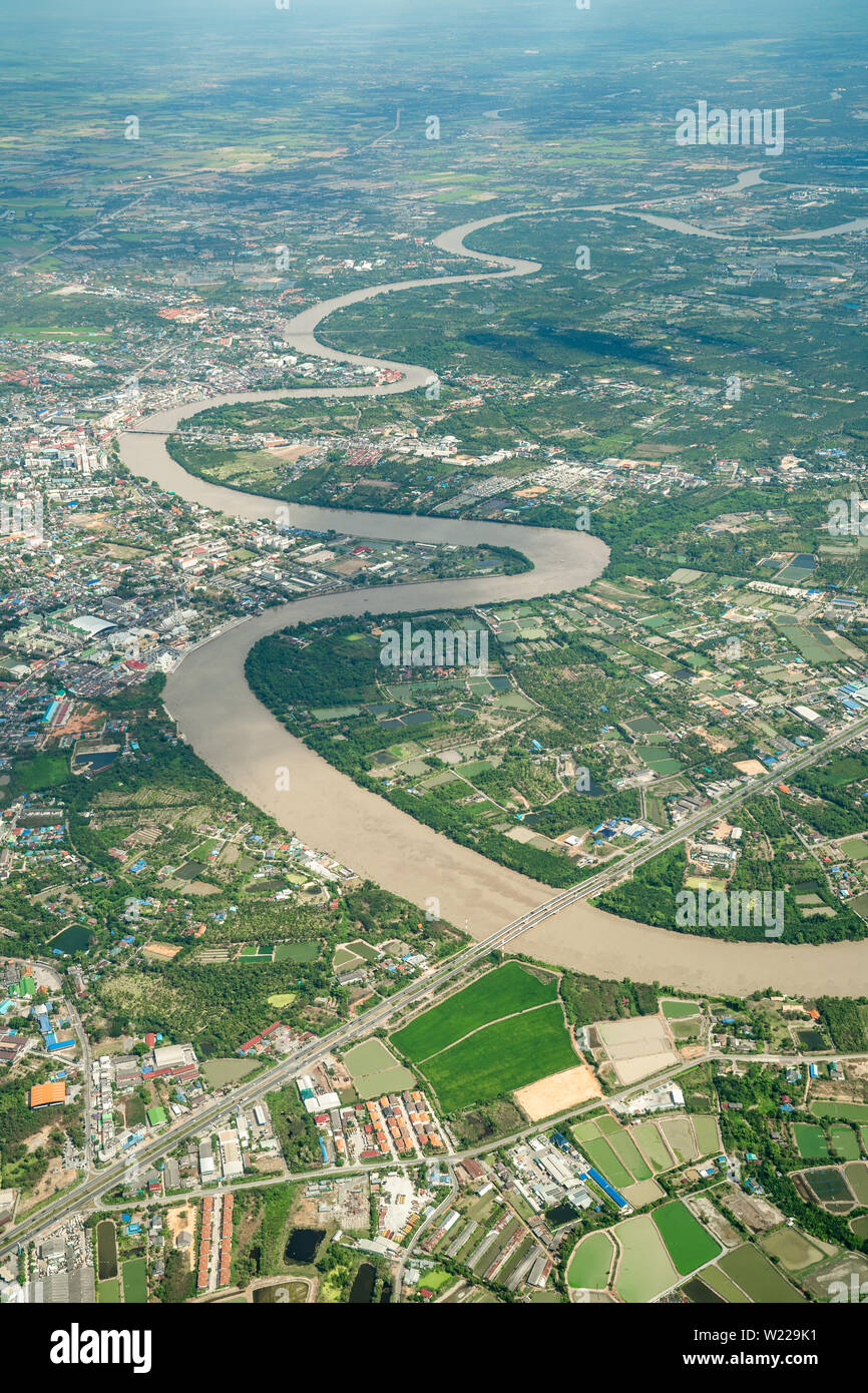Beautiful Curve River was shot on the plane in the noon. It can see ...