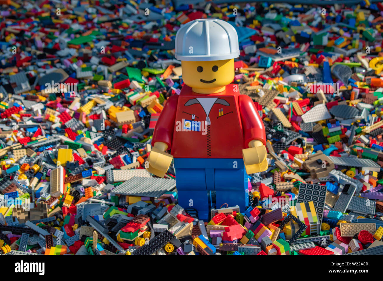 Orlando, Florida. June 15, 2019 . Handyman on thousands of bricks by ...