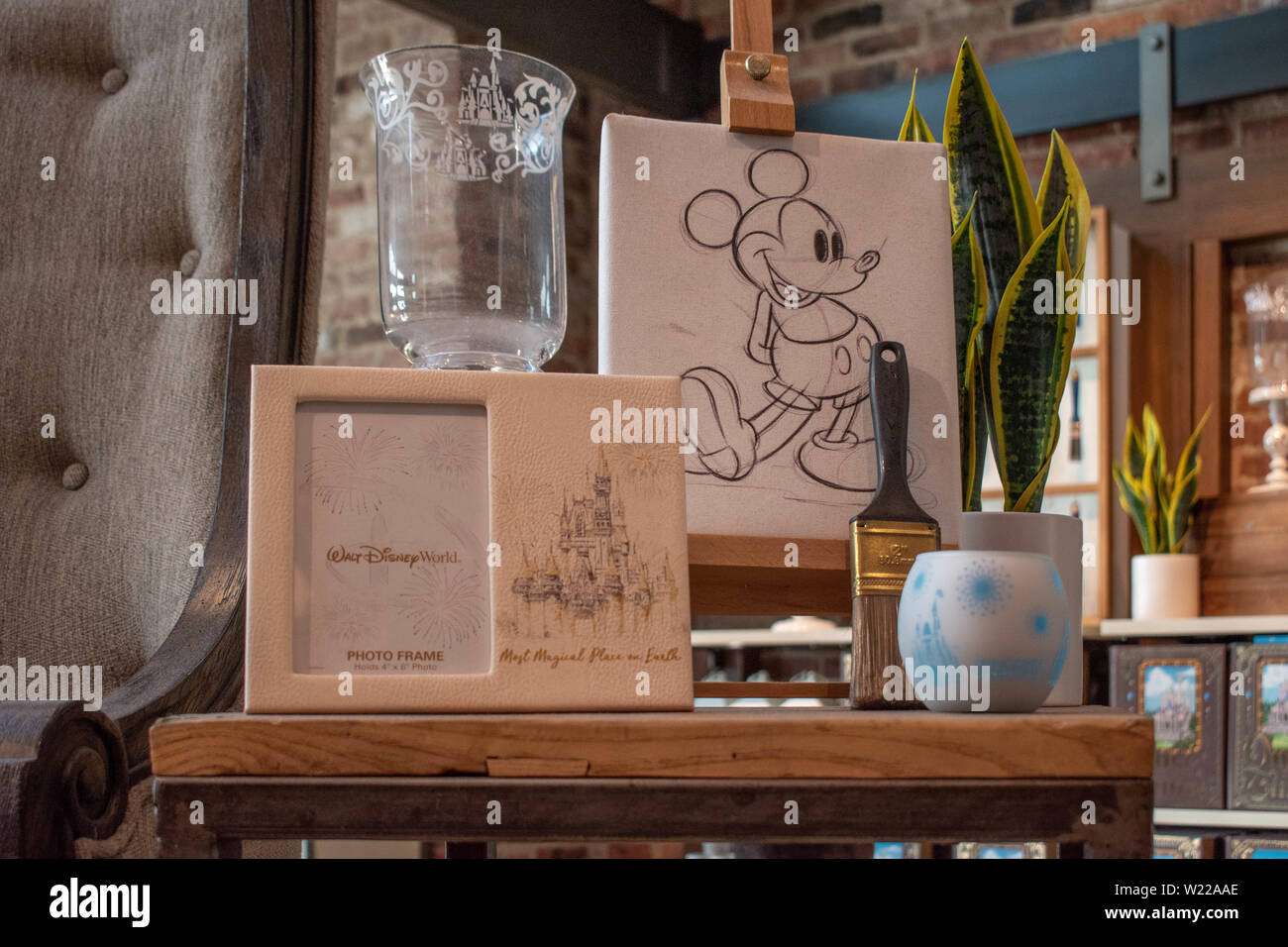 Orlando, Florida. June 15, 2019. Hand drawing of Mickey, plant and ...