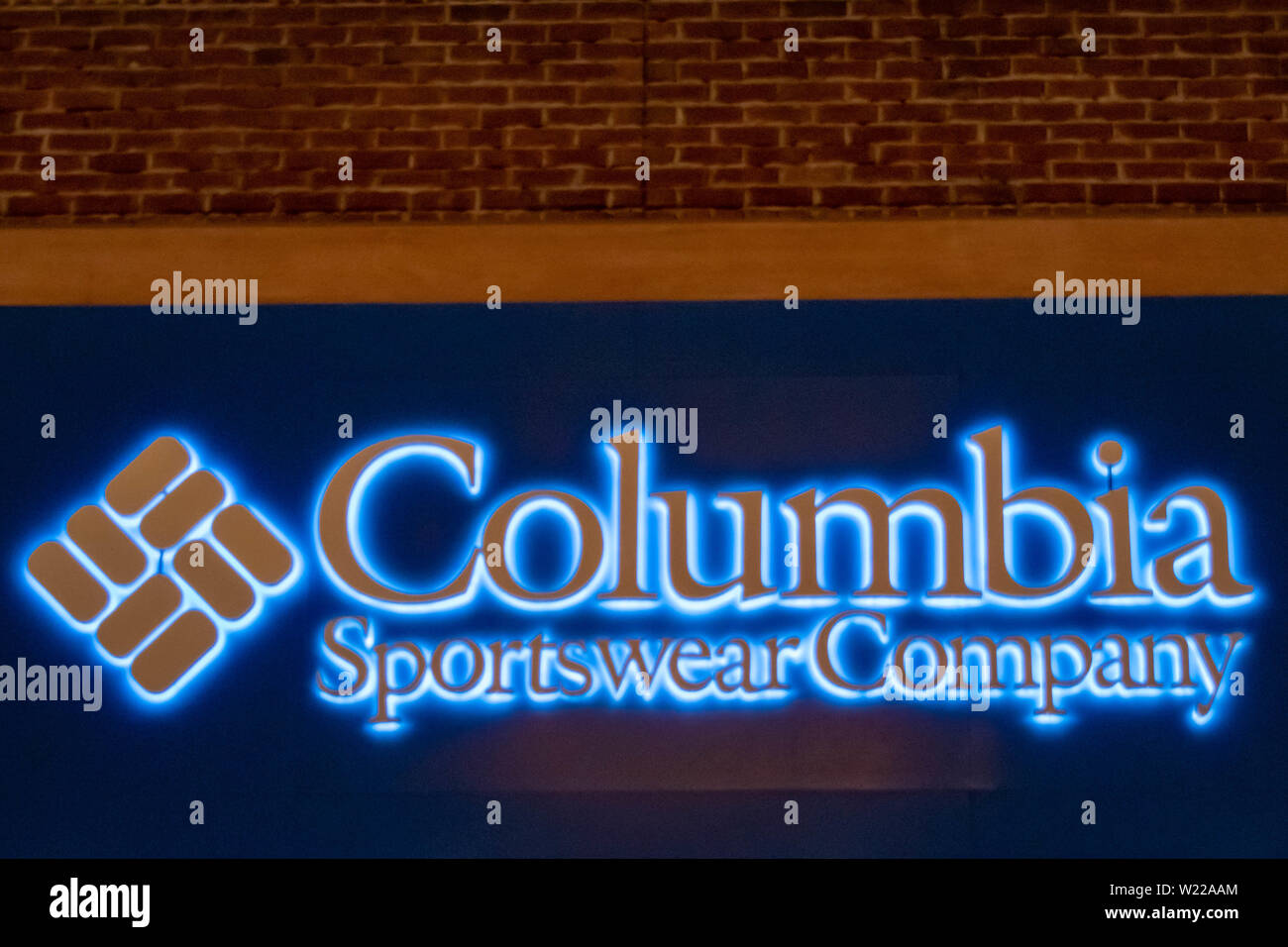 Orlando, Florida. June 15, 2019. Columbia sign in Disney Springs at ...