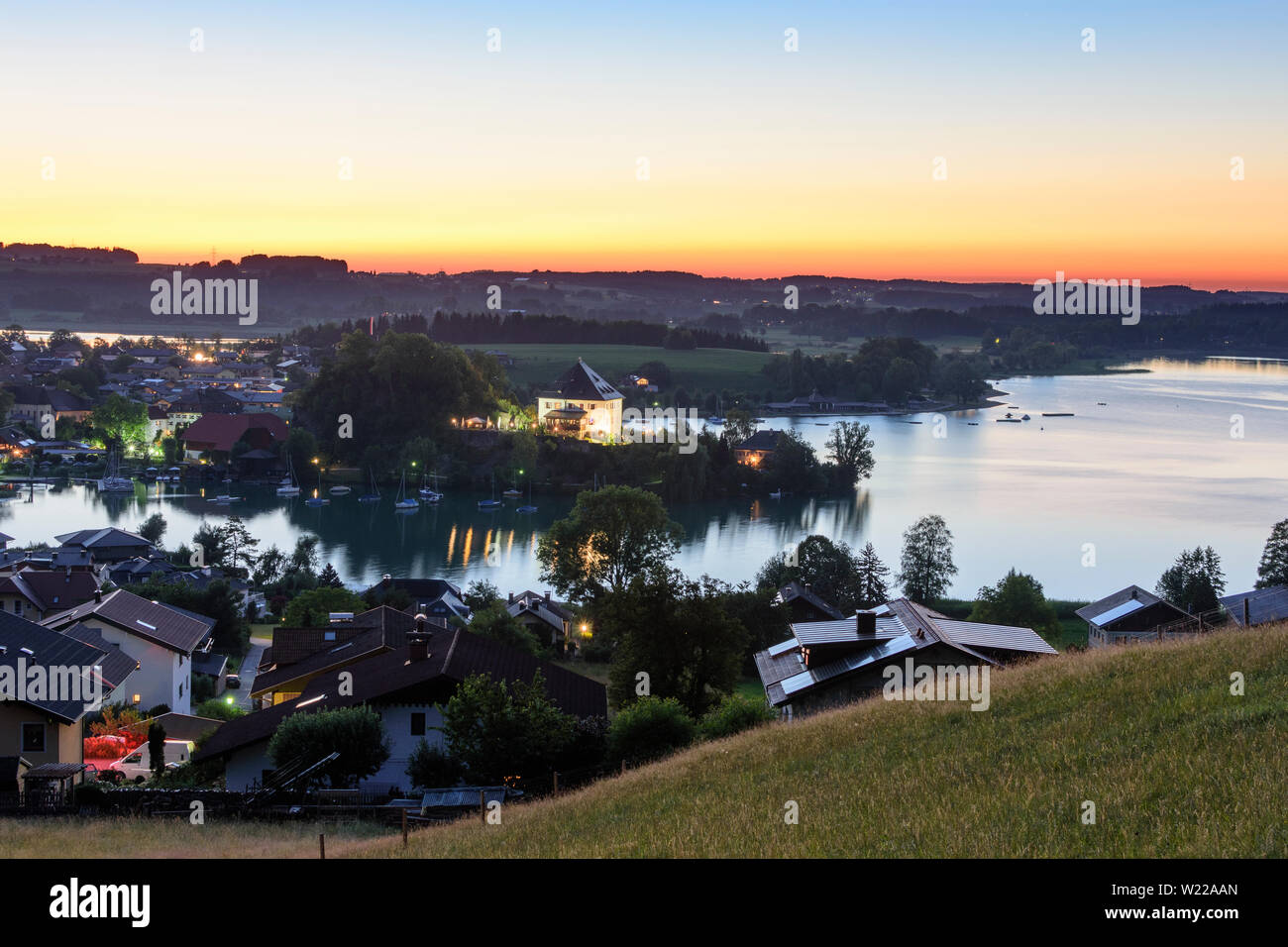 Mattsee: town and lake Mattsee, castle Schloss Mattsee in Flachgau ...