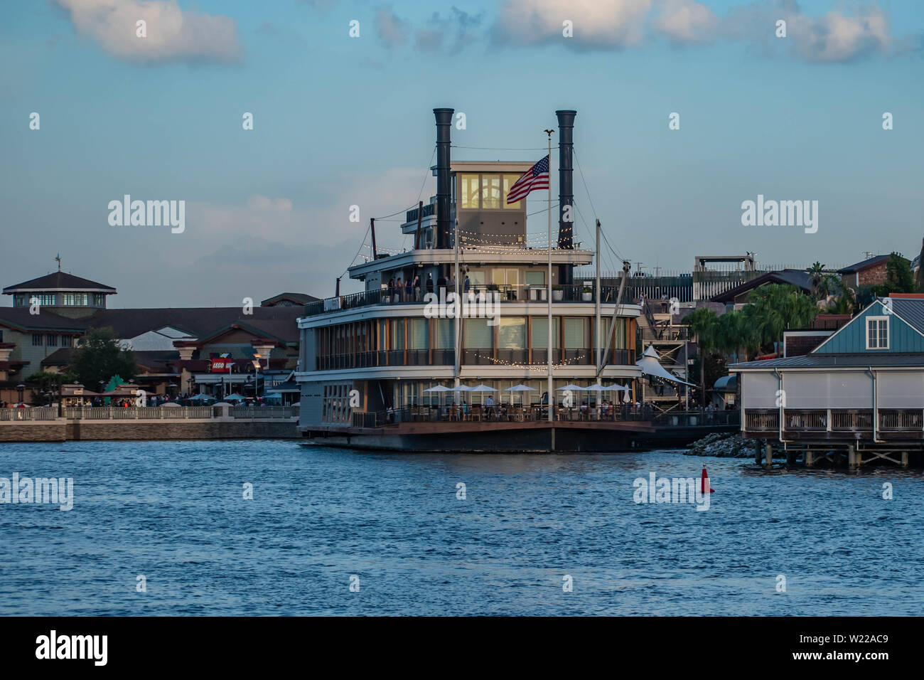 Orlando, Florida. June 15, 2019. Paddlefish on sunset background. It is ...