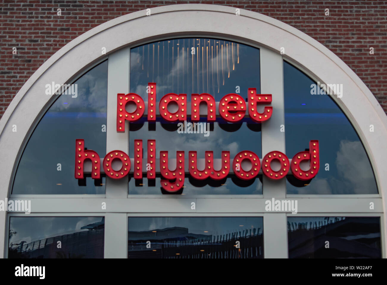 Orlando, Florida. June 15, 2019. Top view of Planet Hollywood sign in ...