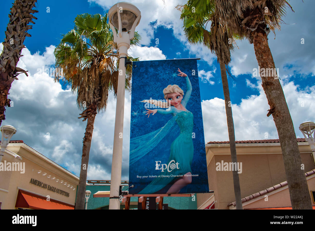 Orlando, Florida. June 6, 2019 . Top view of Frozen by Epcot sign at ...