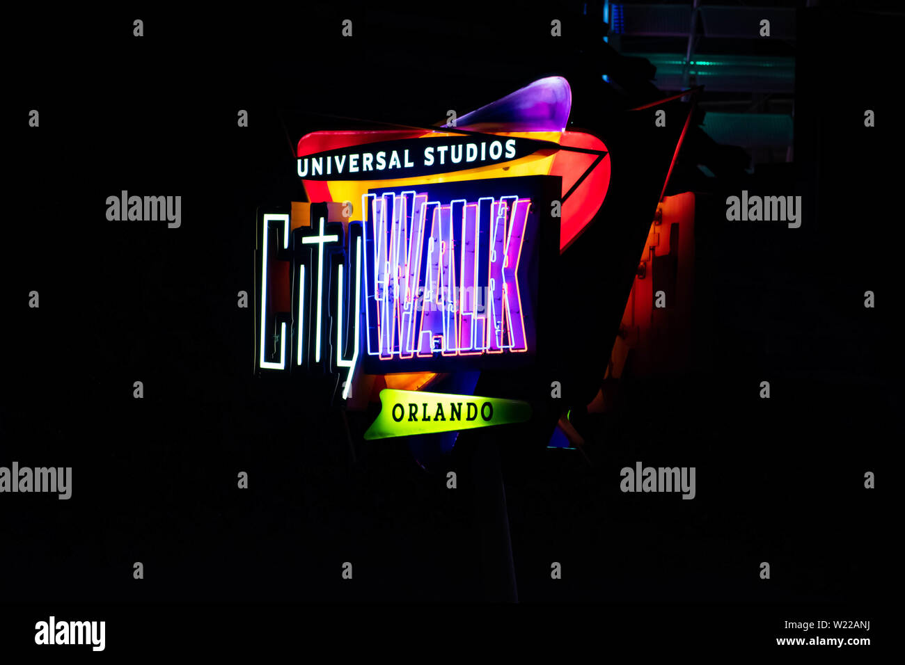 Orlando, Florida. June 13, 2019. Top view of Universal Studios CityWalk ...