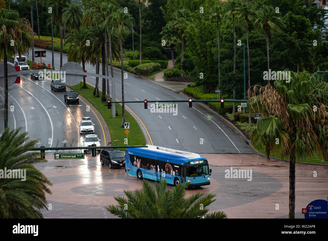 Orlando, Florida. June 13, 2019. Top view of Universal Boulevard and ...
