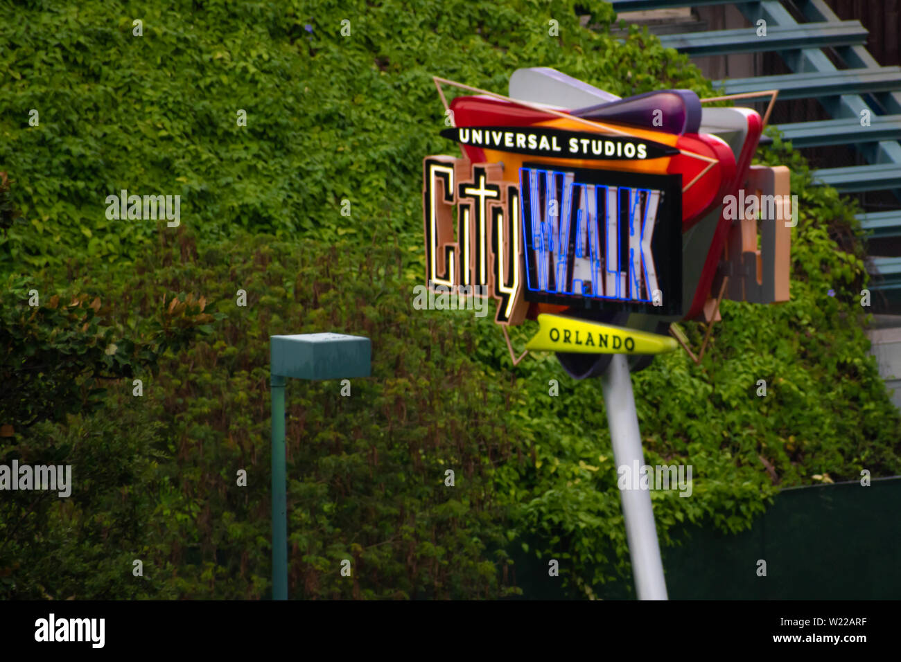 Orlando, Florida. June 13, 2019. Top view of Universal Studios CityWalk ...
