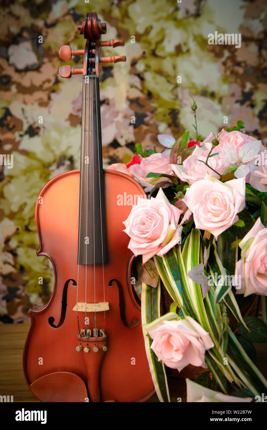 Vintage violin rose musical hi-res stock photography and images - Alamy