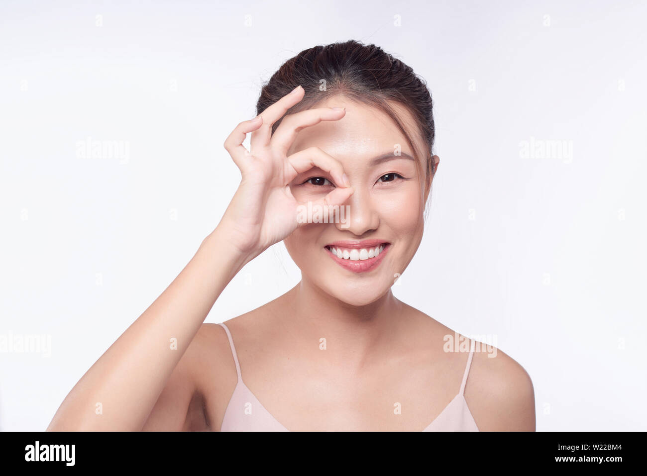 Woman makes ok hand hi-res stock photography and images - Alamy