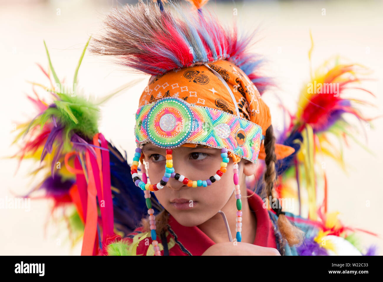 Canada, Ontario, Saint Catharines, young male Aboriginal dressed in ...