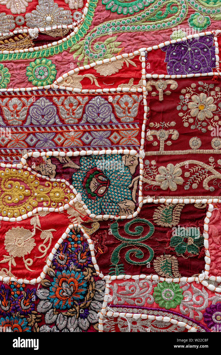 Detail old colorful patchwork carpet, India. Close up Stock Photo - Alamy