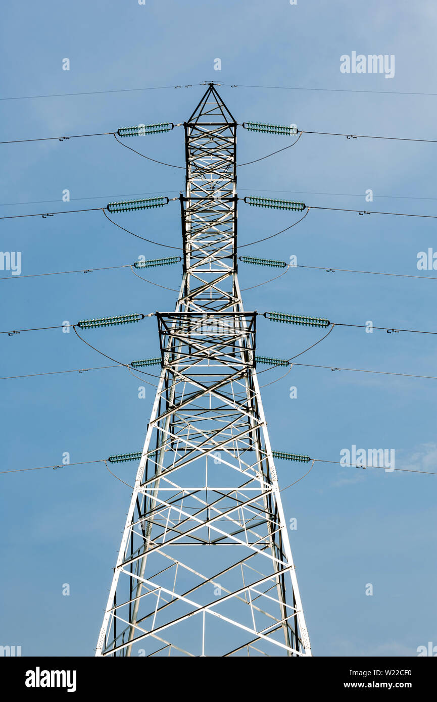 High voltage power line tower Stock Photo - Alamy