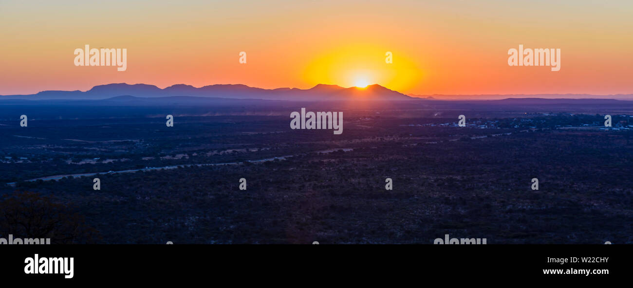 Sunset from a mountain at Otjiwarongo, looking towards Outjo, Namibia ...