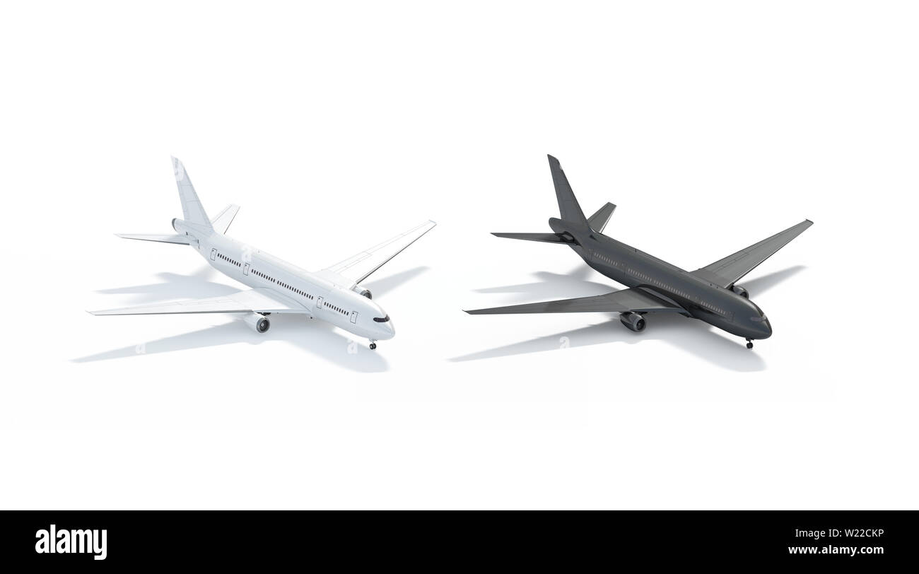 Blank black and white airplane mock up, side view isolated, 3d ...