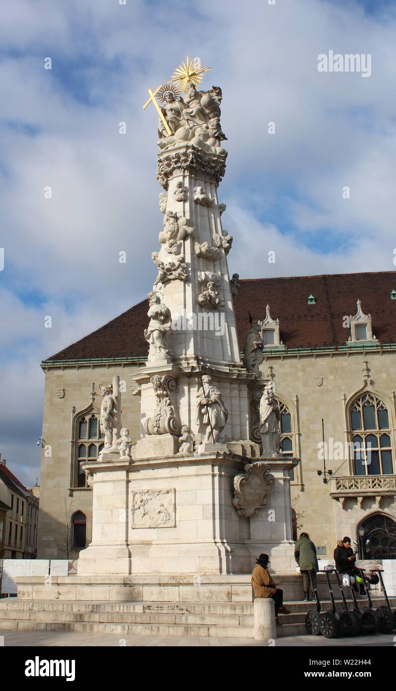 The Baroque statue in Holy Trinity Square, Budapest, near St Matthias ...