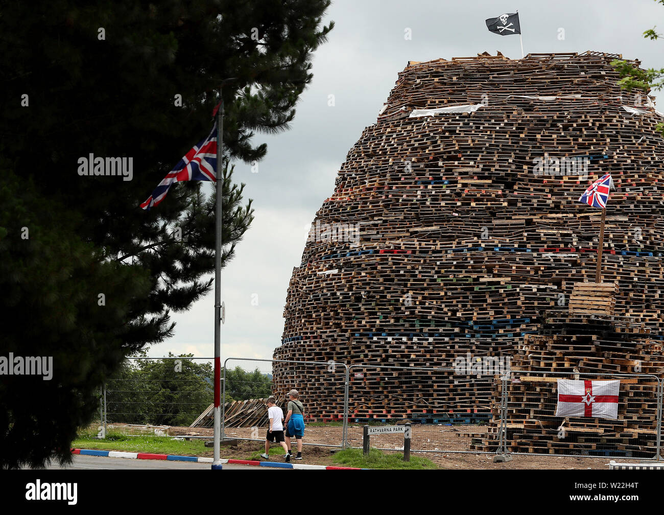 A bonfire under construction in the Ballymacash area of Lisburn, as ...