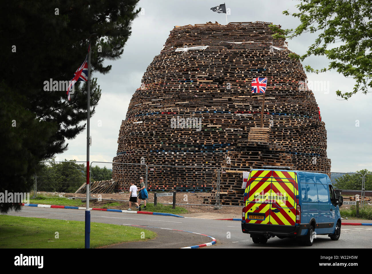A bonfire under construction in the Ballymacash area of Lisburn, as ...