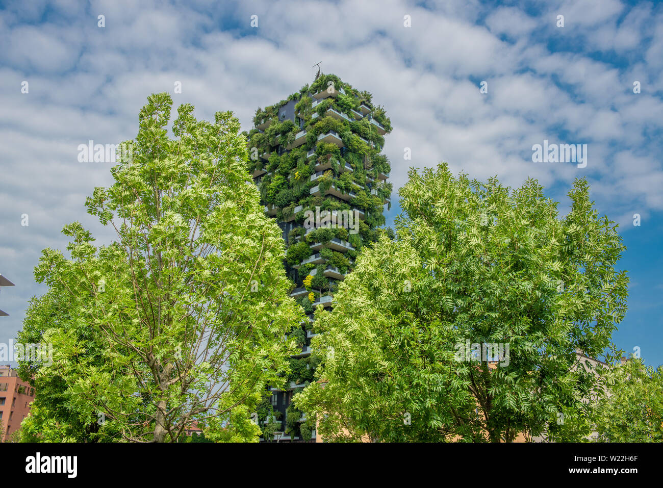 Milan Italy June 29, 2019: ecological house with garden on every ...