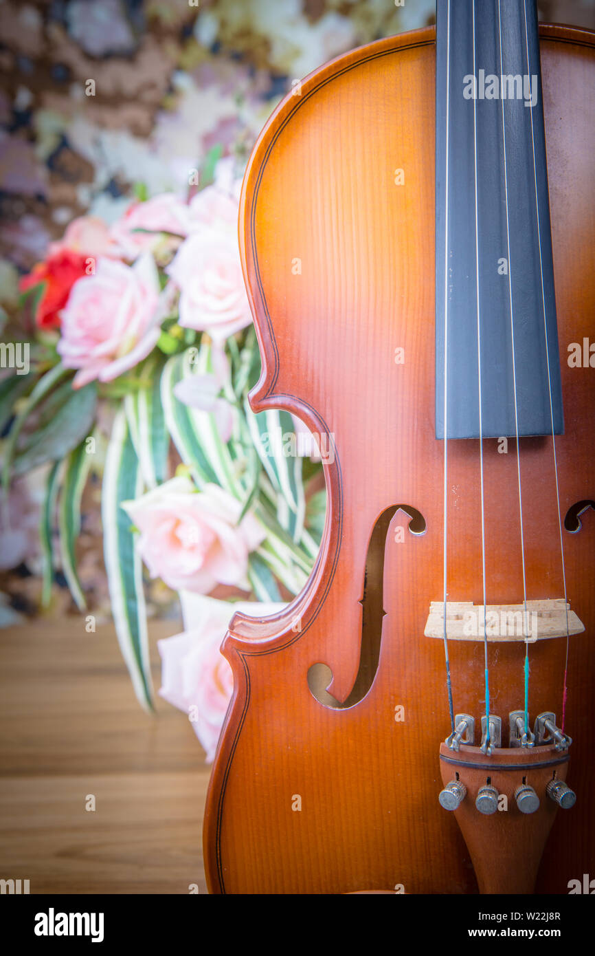 Violin and rose with vintage style Stock Photo - Alamy