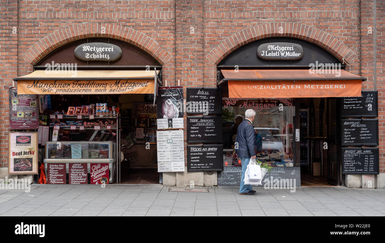 Munich, Bavaria, Germany - May 29, 2019. Facade of a store selling ...