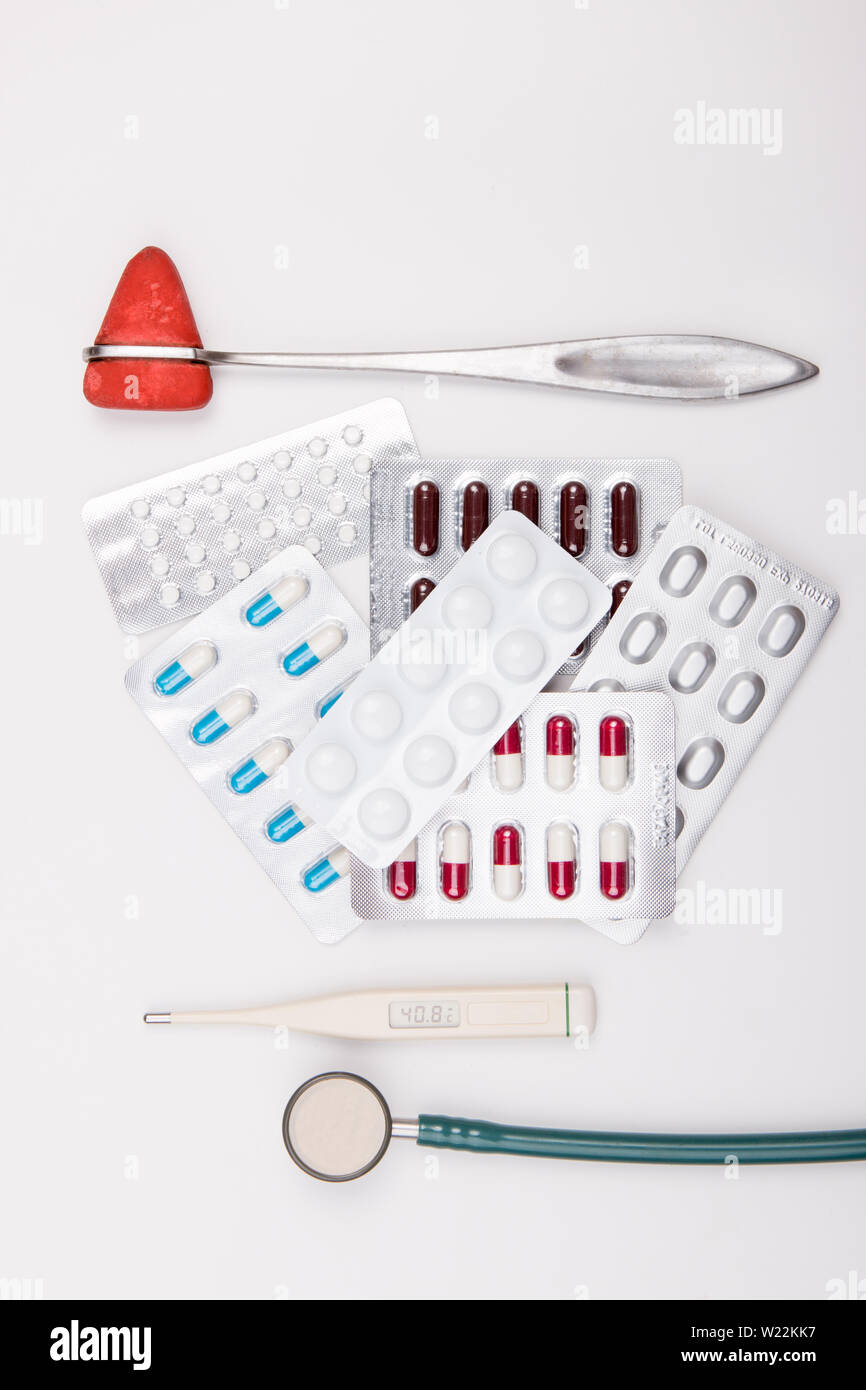 Close up of stethoscope with different pharmaceutical stuff Stock Photo ...