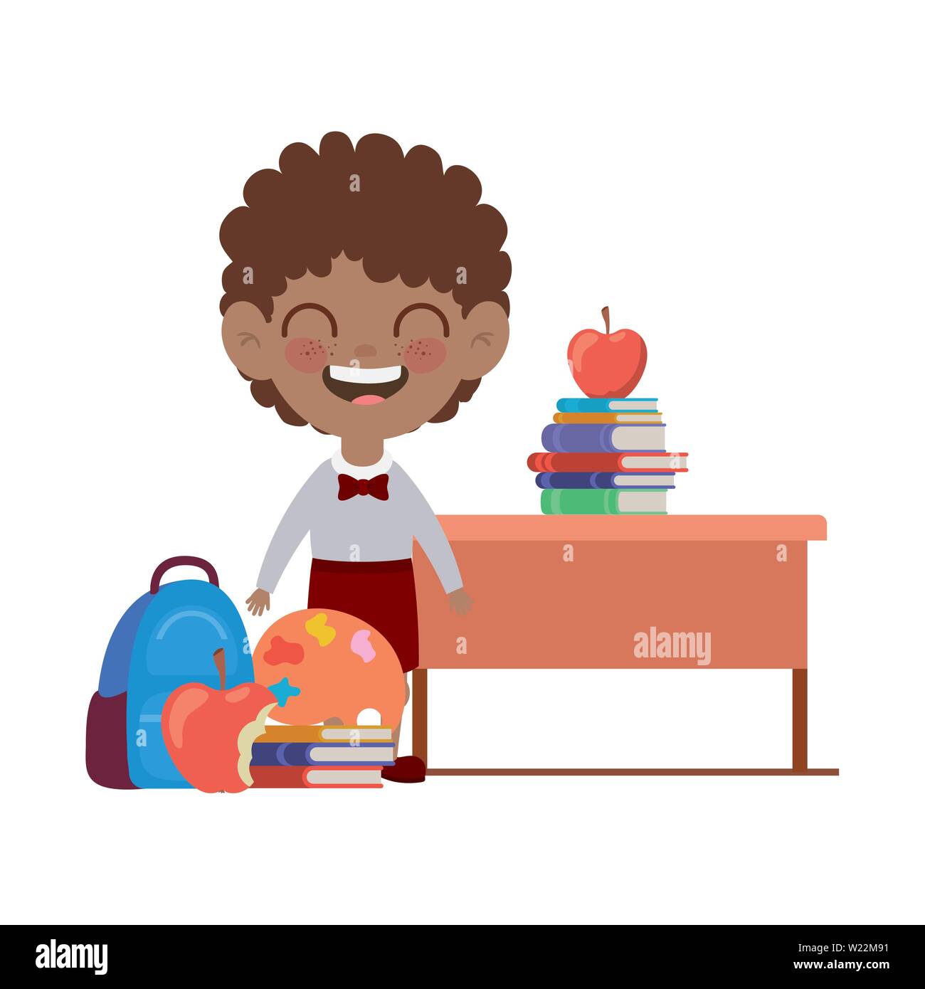 student boy with school supplies in the classroom Stock Vector Image ...