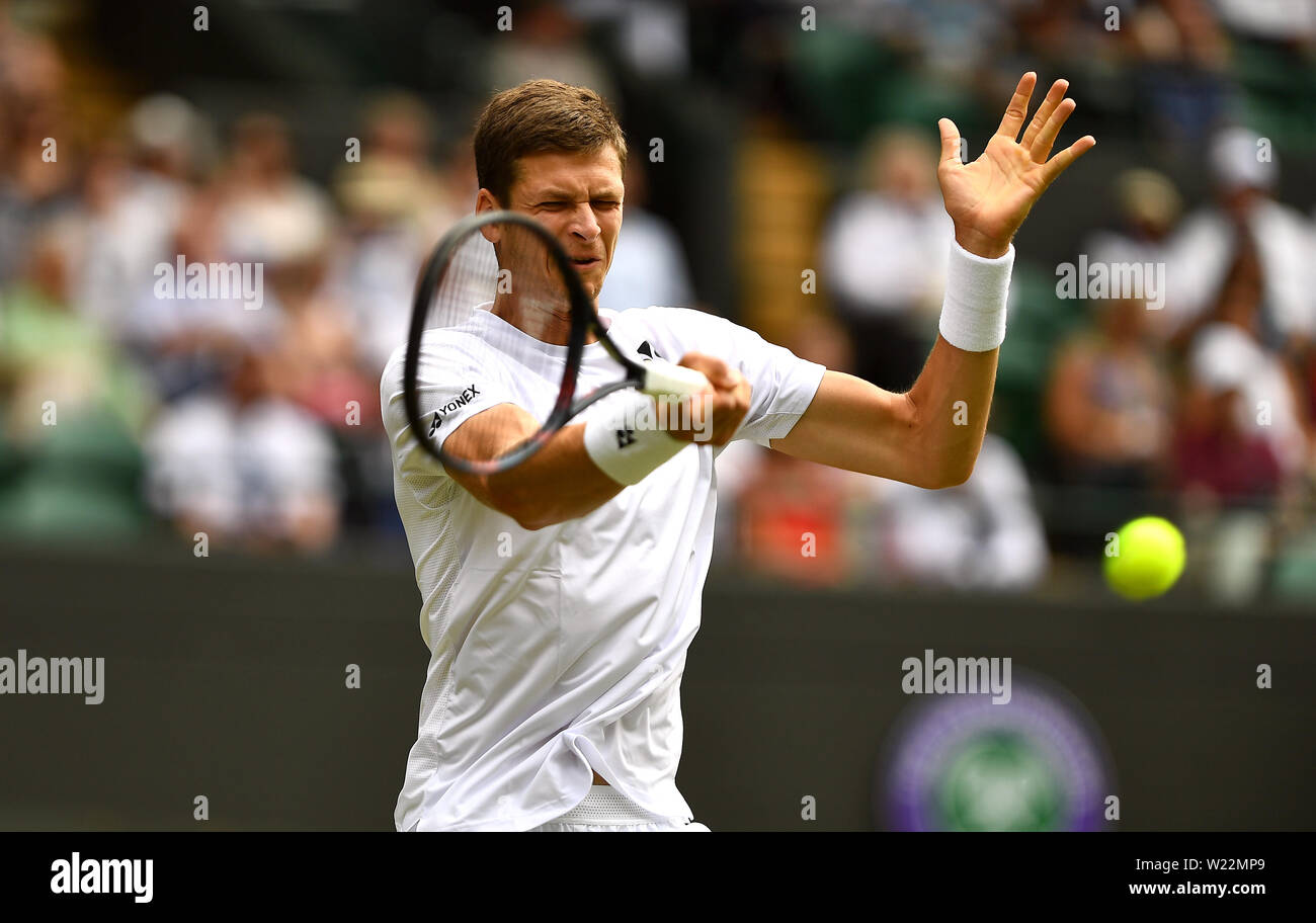 Hubert Hurkacz in action during his third round match against Novak ...