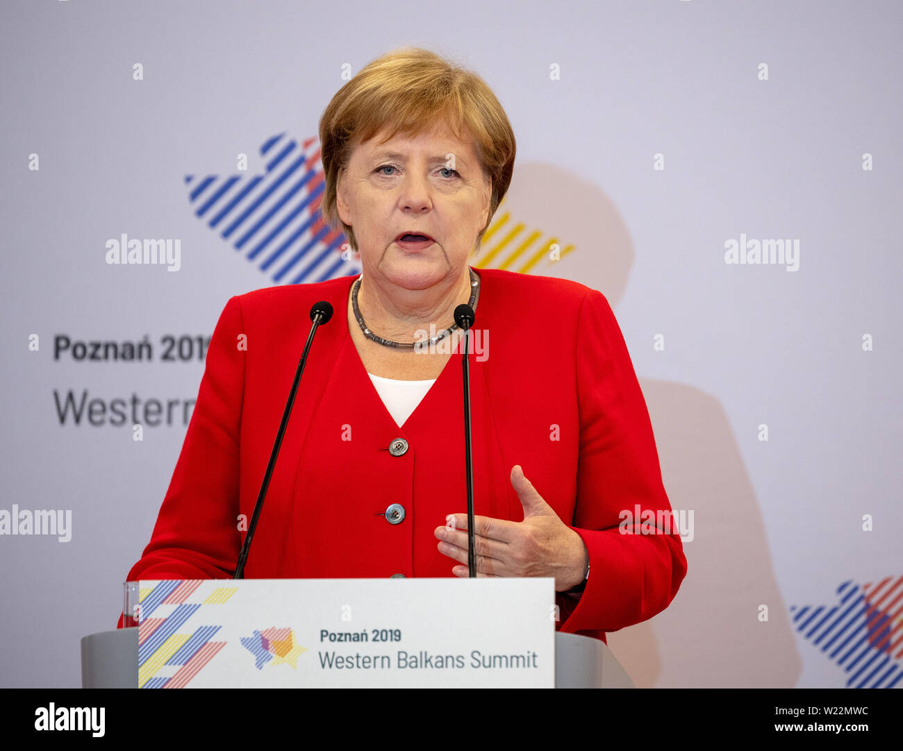 Posen, Poland. 05th July, 2019. Chancellor Angela Merkel (CDU) speaks ...