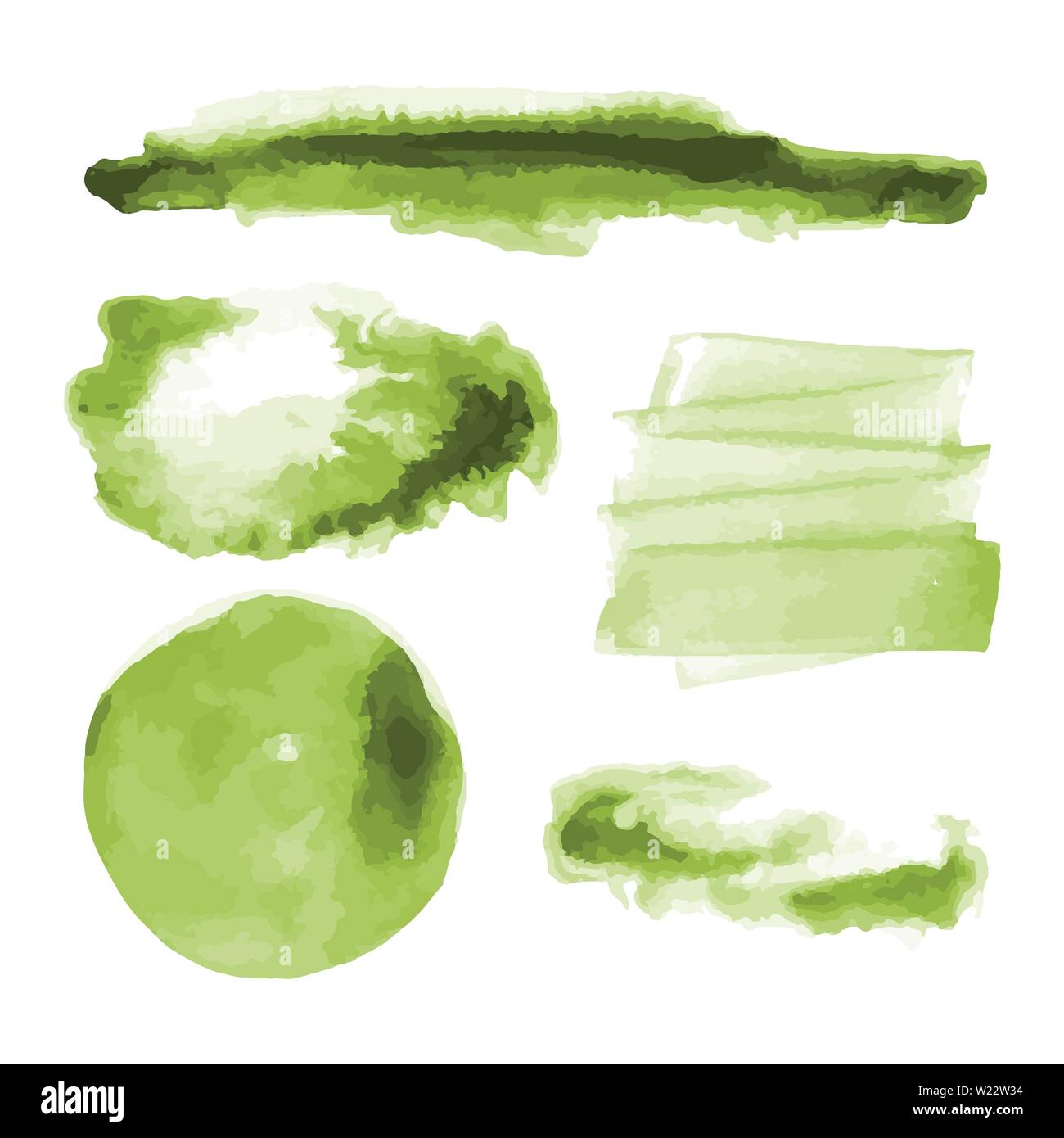 Green watercolor shapes, splotches, stains, paint brush strokes ...