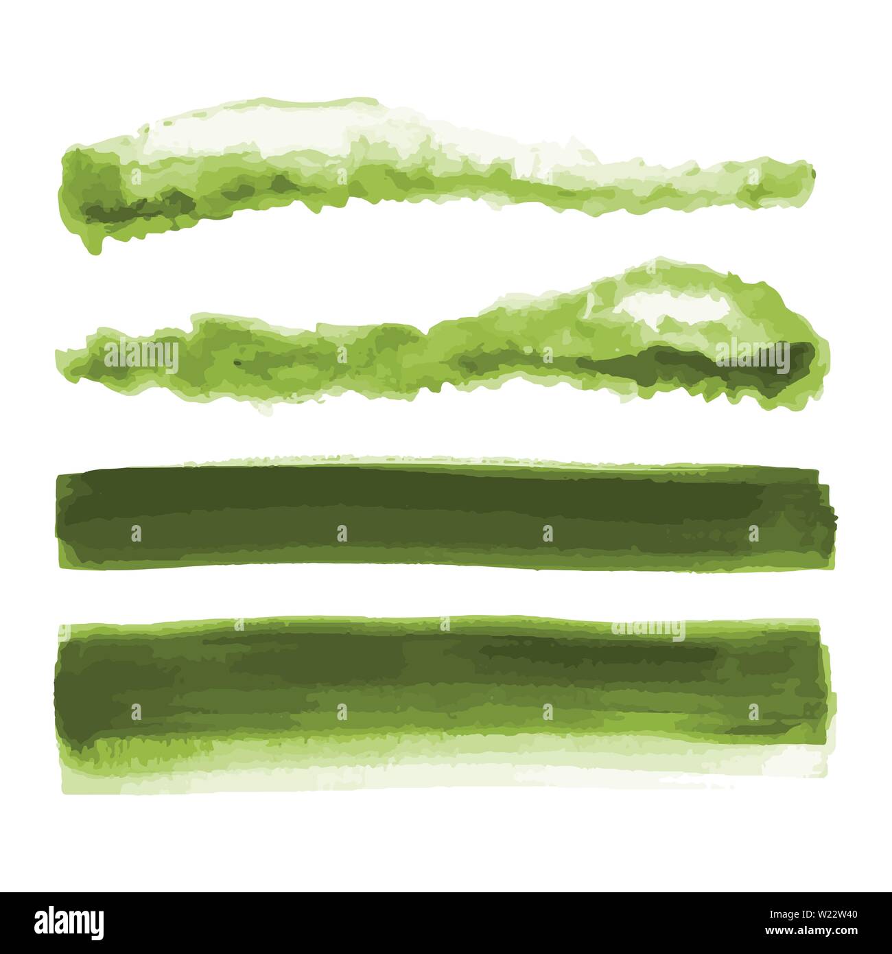 Green watercolor shapes, splotches, stains, paint brush strokes ...