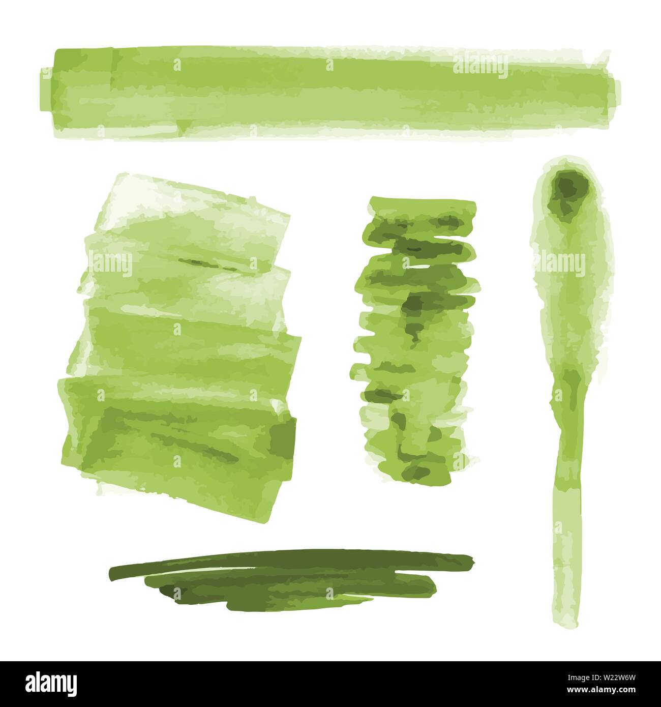 Green watercolor shapes, splotches, stains, paint brush strokes ...