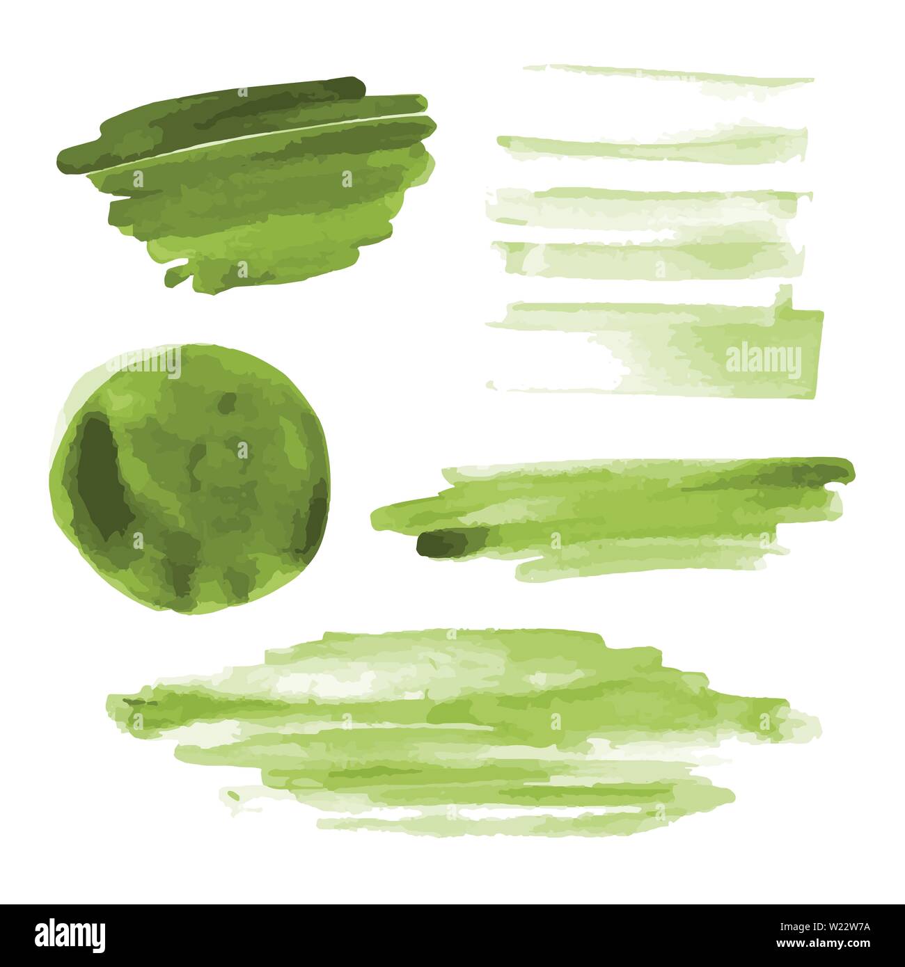 Green watercolor shapes, splotches, stains, paint brush strokes ...