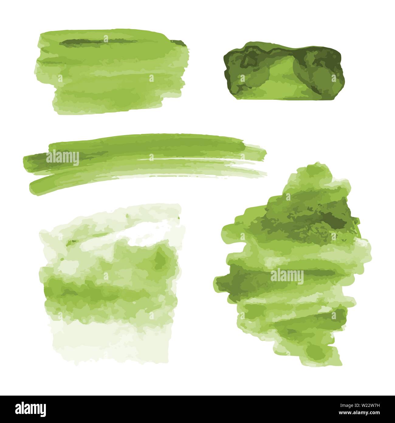 Green watercolor shapes, splotches, stains, paint brush strokes ...