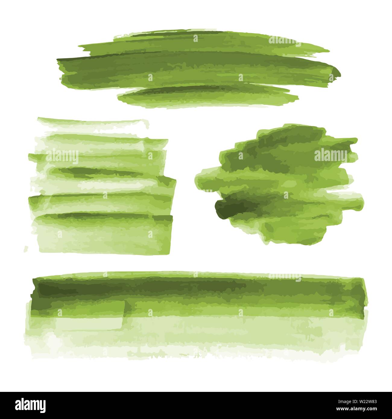 Green watercolor shapes, splotches, stains, paint brush strokes ...