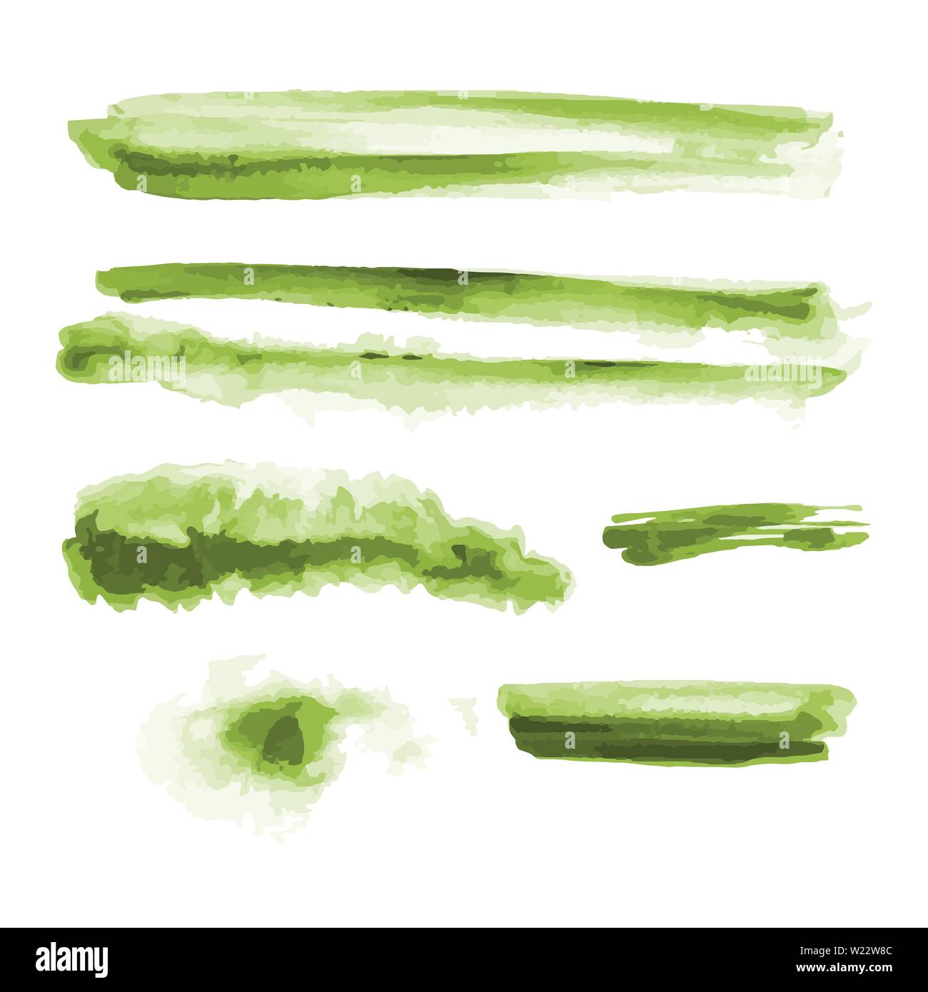 Green watercolor shapes, splotches, stains, paint brush strokes ...